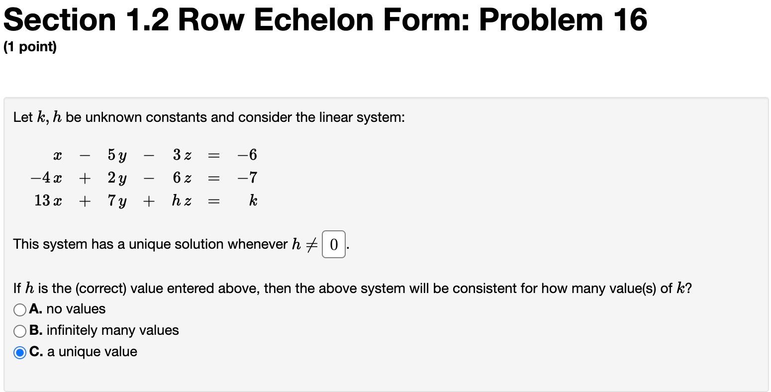 Solved Section 1 2 Row Echelon Form Problem 16 1 Point Let