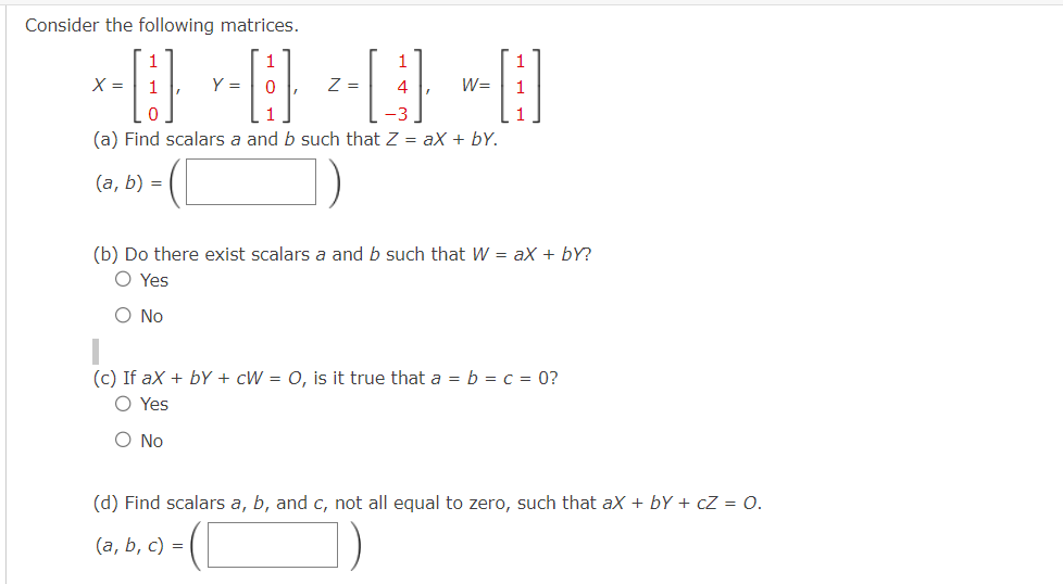 Solved Consider the following matrices. X = 1 1 0 , Y = 1 0 | Chegg.com