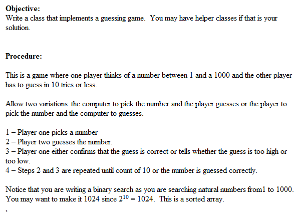 Solved Objective: Write a class that implements a guessing | Chegg.com