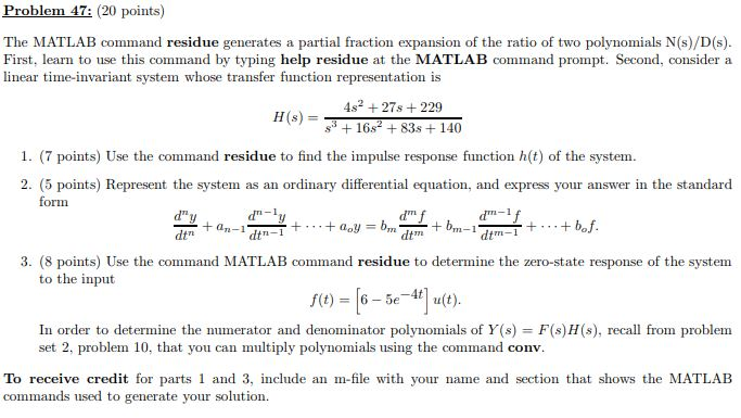Problem 47 20 Points The Matlab Command Residue 9215