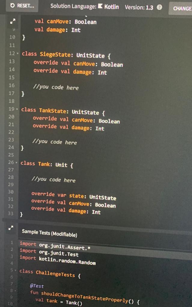 Solved Using Kotlin The State Design Pattern can be used, | Chegg.com
