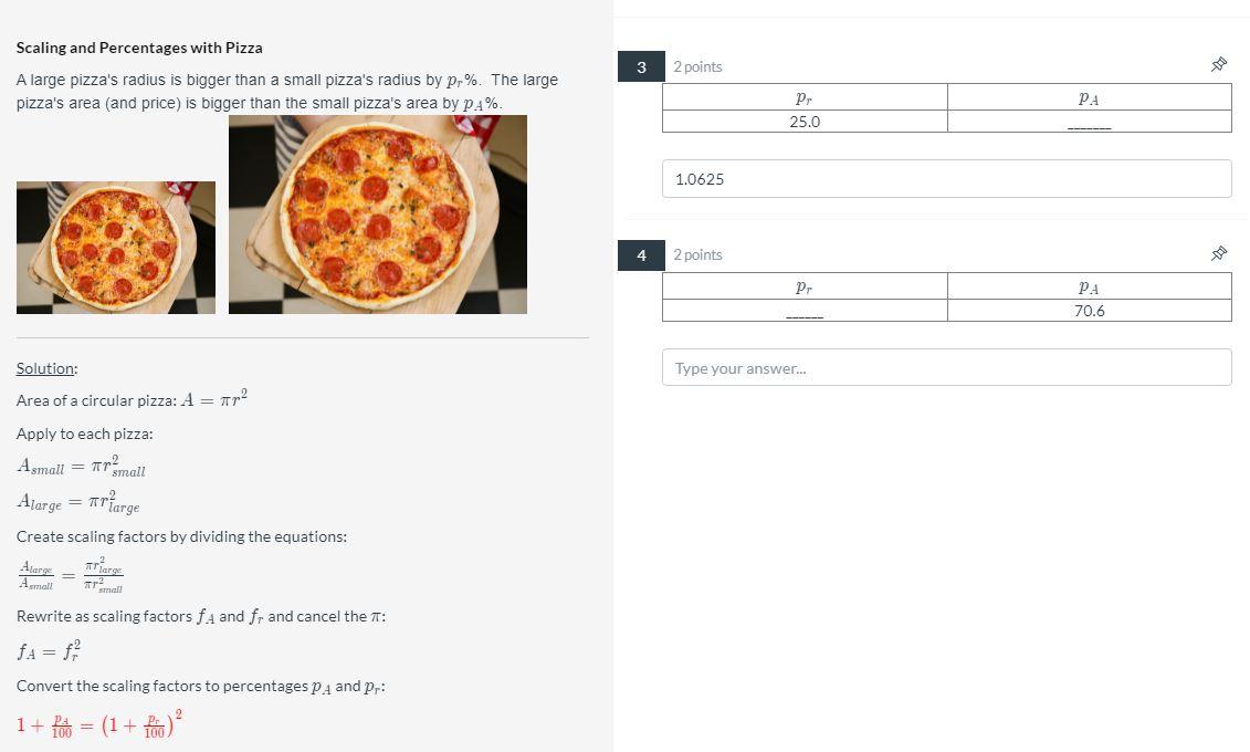 Solved Scaling and Percentages with Pizza 3 2 points A large | Chegg.com