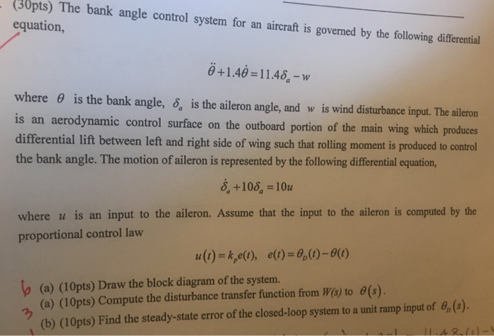 Solved 30pts) The bank angle control system for an aircraft | Chegg.com