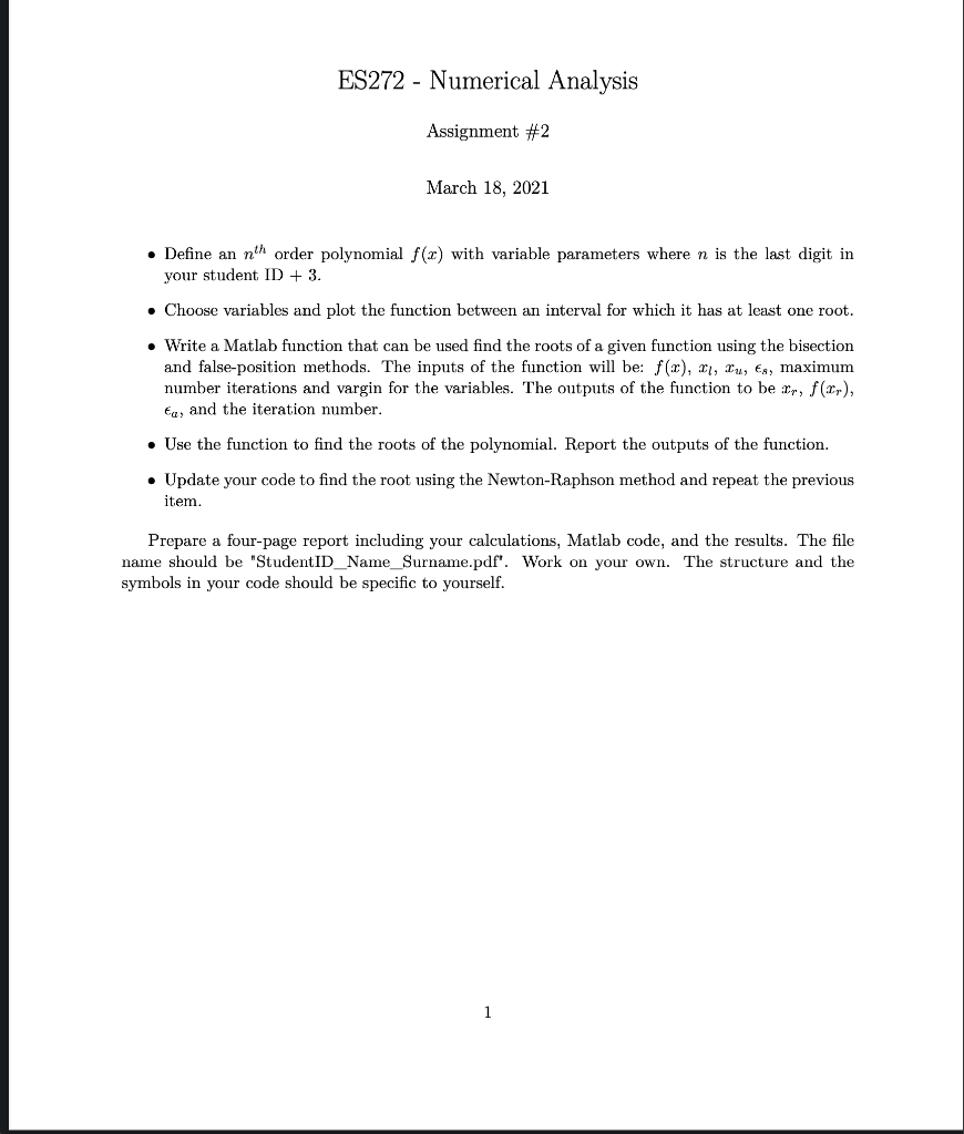 ES272 - Numerical Analysis Assignment #2 March 18, | Chegg.com