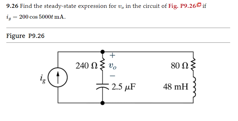 Solved 9.26 Find the steady-state expression for vo in the | Chegg.com