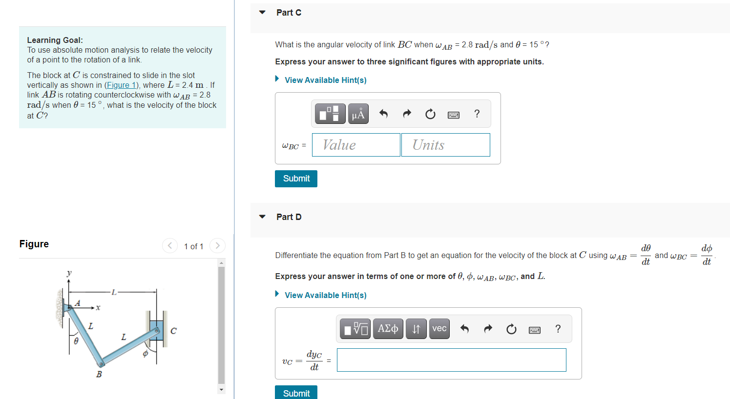 Solved Part A Learning Goal: To use absolute motion analysis | Chegg.com