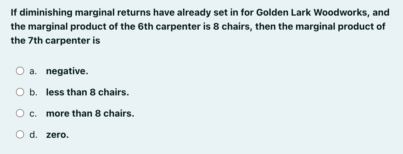 Solved If diminishing marginal returns have already set in | Chegg.com
