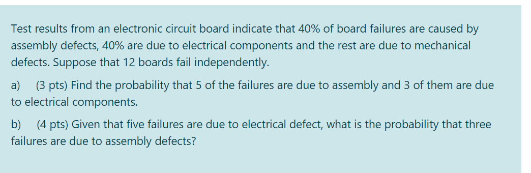 Solved Test results from an electronic circuit board | Chegg.com