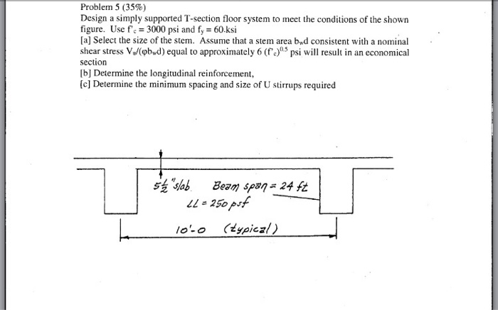 Solved Design a simply supported T-section floor system to | Chegg.com