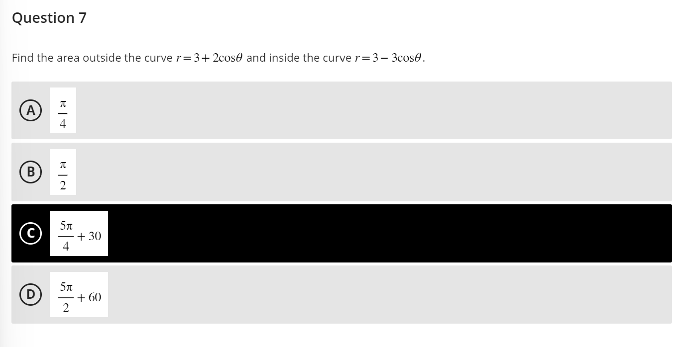 Solved Find the area outside the curve r=3+2cosθ and inside | Chegg.com