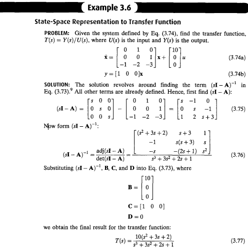 Solved 1 0 * 0 [ Example 3.6 State-Space Representation to | Chegg.com