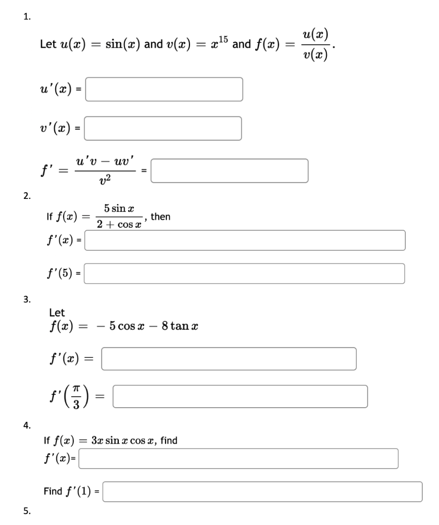 Solved Let u(x)=sin(x) and v(x)=x15 and f(x)=v(x)u(x) | Chegg.com
