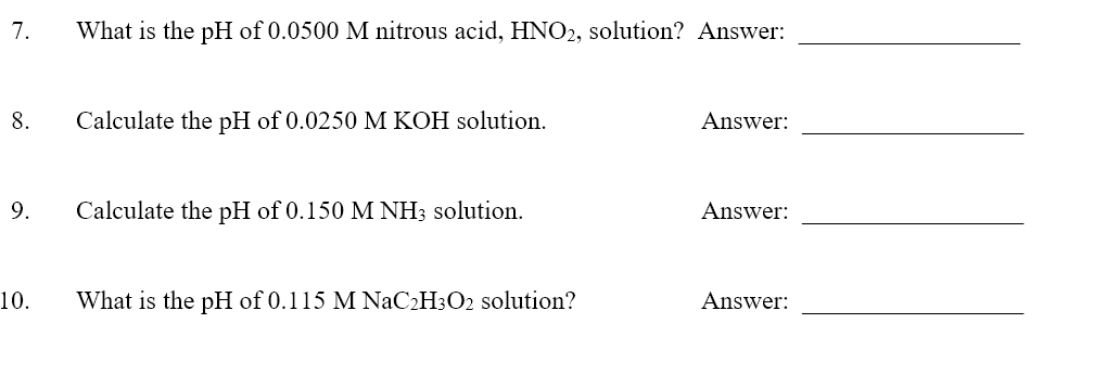 Solved 7. What is the pH of 0.0500M nitrous acid, HNO2, | Chegg.com