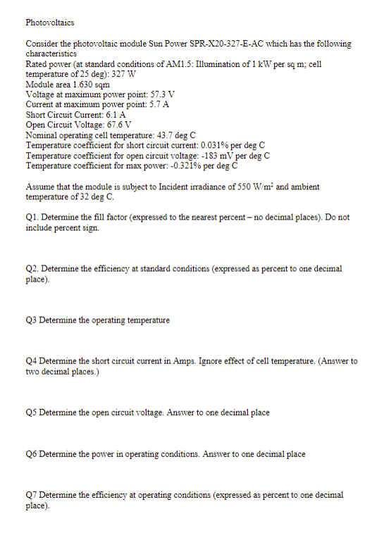 Solved Photovoltaics Consider the photovoltaic module Sun | Chegg.com