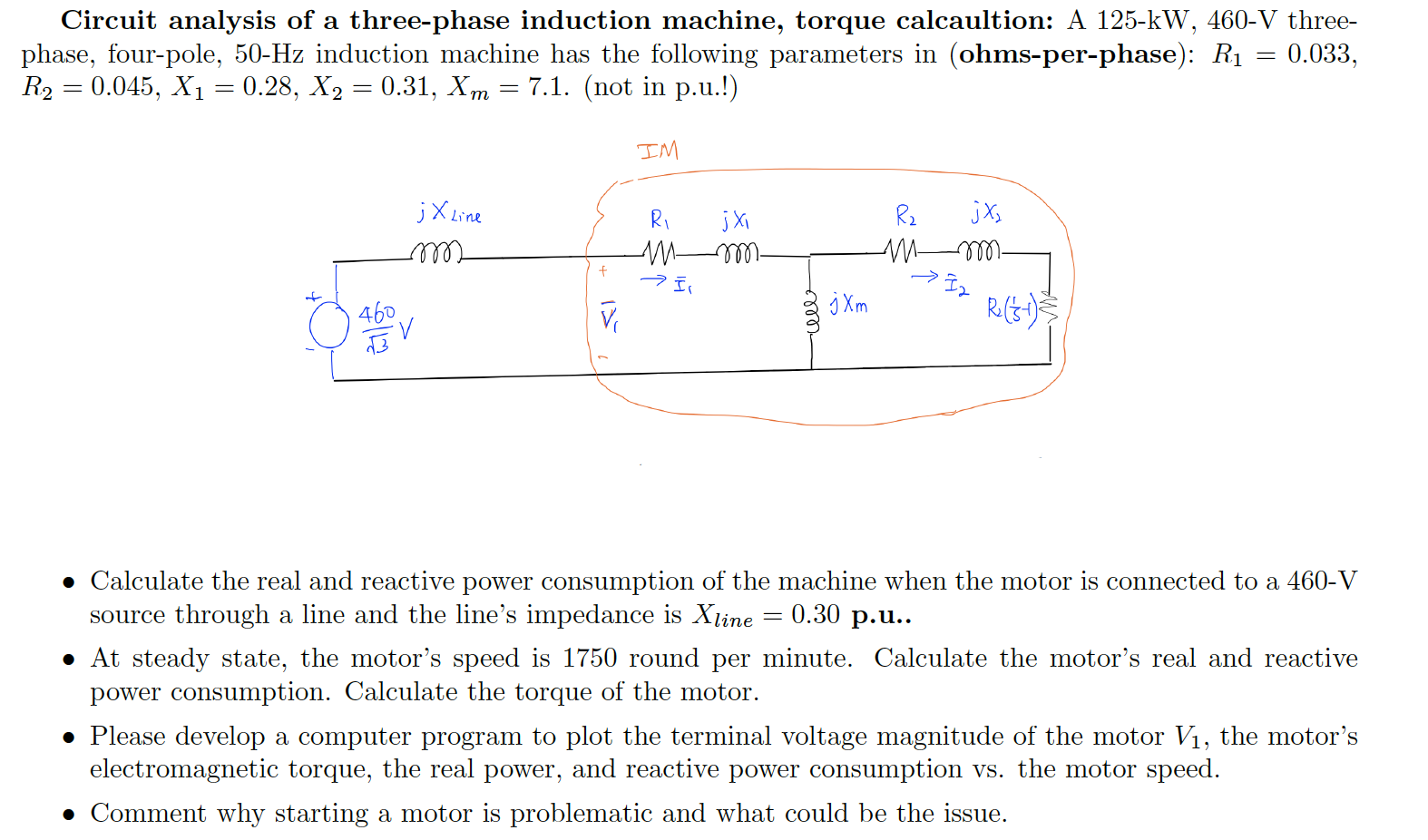 Solved Circuit analysis of a three-phase induction machine, | Chegg.com