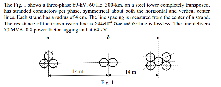 The Fig. 1 shows a three-phase 69-KV, 60 Hz, 300-km, | Chegg.com