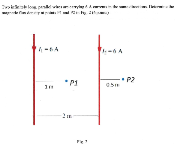 Solved Two infinitely long, parallel wires are carrying 6 A | Chegg.com