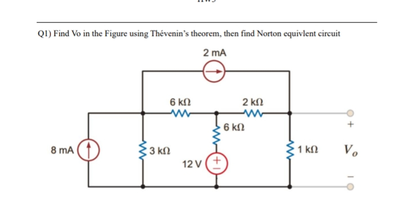 Solved Q1) ﻿Find Vo in the Figure using Thévenin's theorem, | Chegg.com