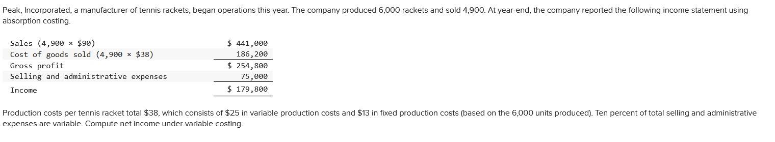 Solved expenses are variable. Compute net income under | Chegg.com