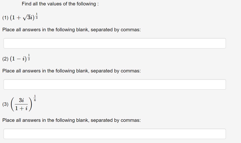 Solved Find all the values of the following | Chegg.com
