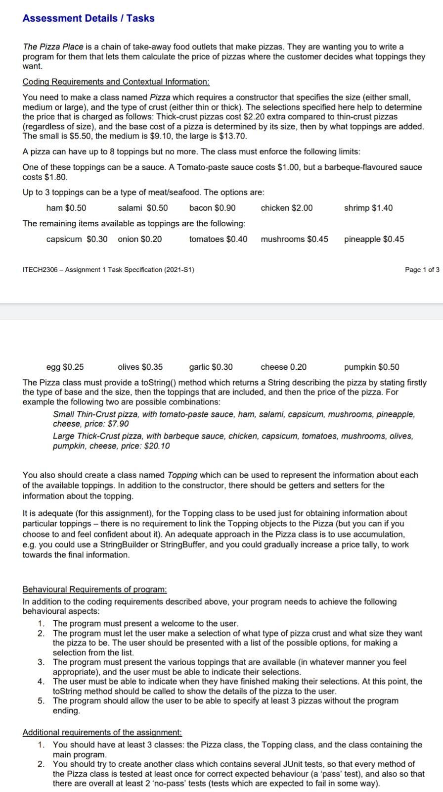 Solved Assessment Details / Tasks The Pizza Place is a chain | Chegg.com