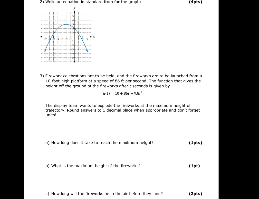 Solved 2) Write an equation in standard from for the graph: | Chegg.com
