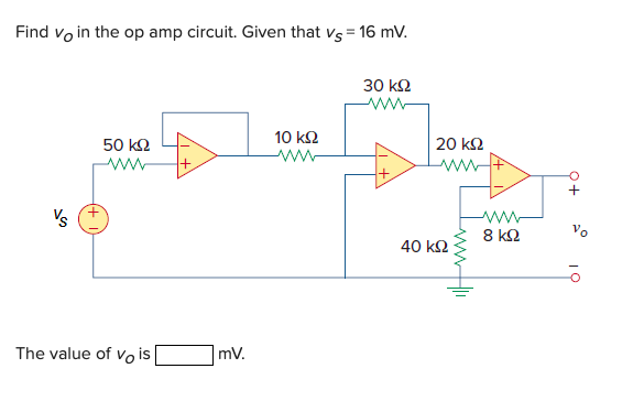 Solved Find Vo in the op amp circuit. given that Vs = 16 mV | Chegg.com