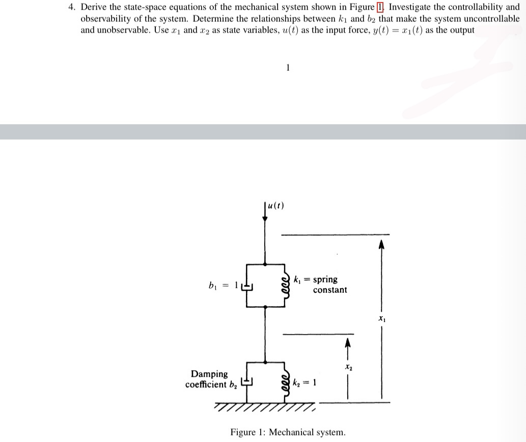 Solved 4. Derive the state-space equations of the mechanical | Chegg.com