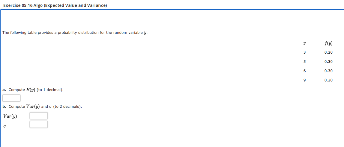 Solved Exercise 05.16 Algo (Expected Value and Variance) The | Chegg.com