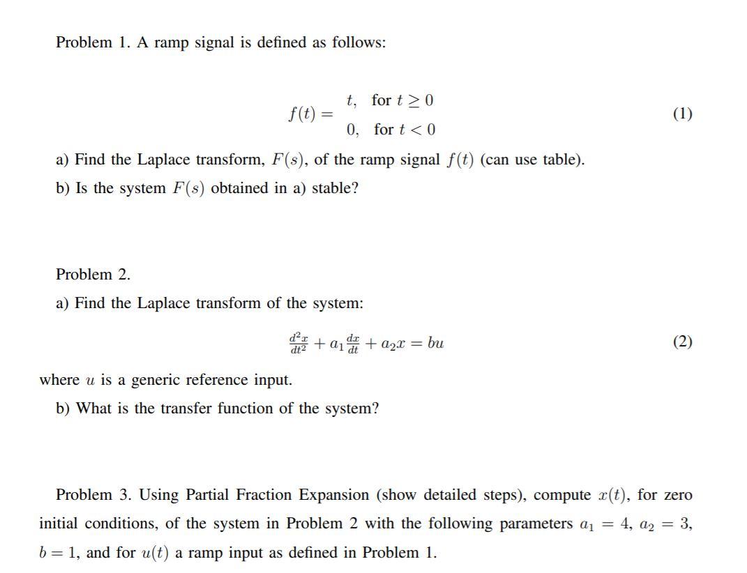 Solved Problem 1. A ramp signal is defined as follows: (1) | Chegg.com