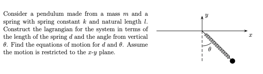 Solved 3 Consider a pendulum made from a mass m and a spring | Chegg.com