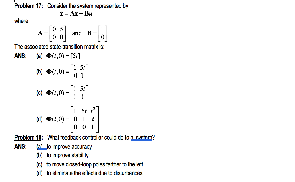 Solved Problem 17: Consider the system represented by i = | Chegg.com