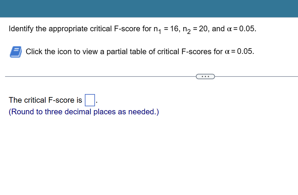 Solved Identify the appropriate critical F-score for | Chegg.com
