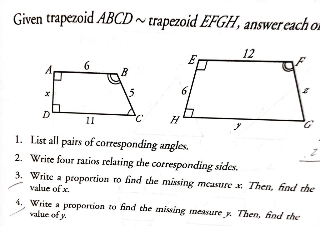 Solved Given trapezoid ABCD ~ trapezoid EFGH, answer each o | Chegg.com