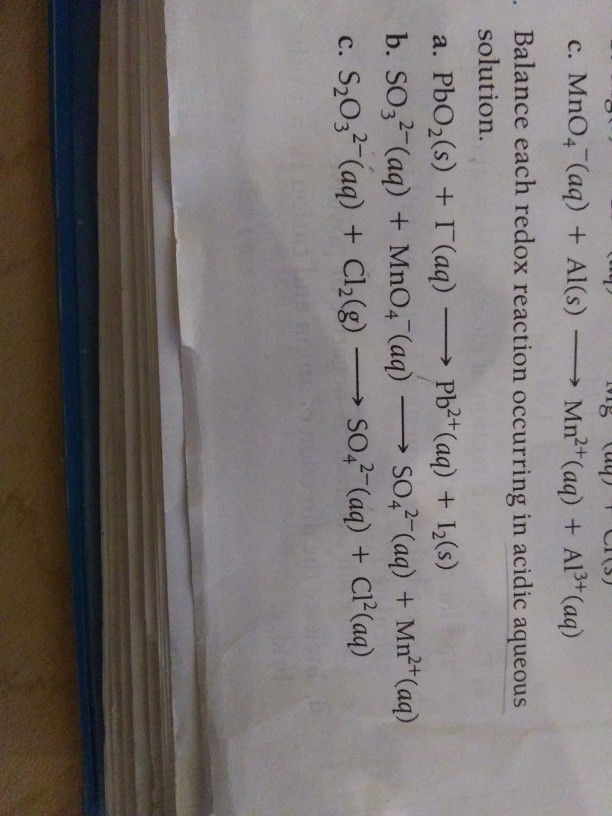 Solved 18 (uy Cl(s) c. MnO4 (aq) + Al(s) - Mn²+ (aq) + A1+ | Chegg.com