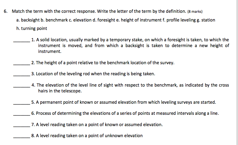 Solved 6. Match the term with the correct response. Write | Chegg.com