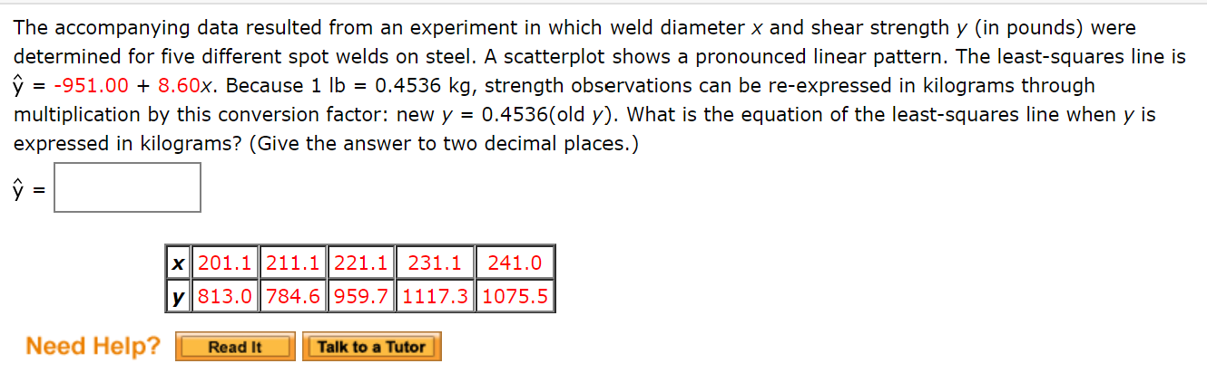 Solved The accompanying data resulted from an experiment in | Chegg.com
