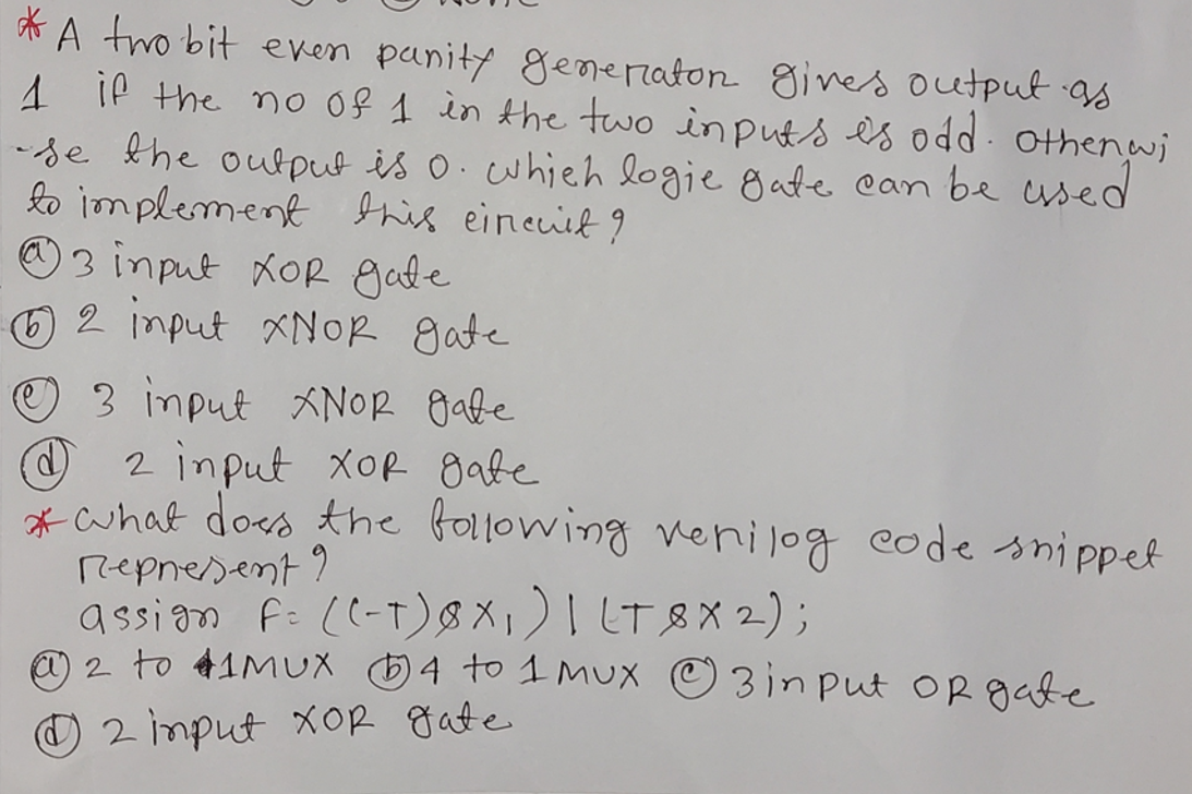 Solved * A two bit even panity generation gives output as 1 | Chegg.com