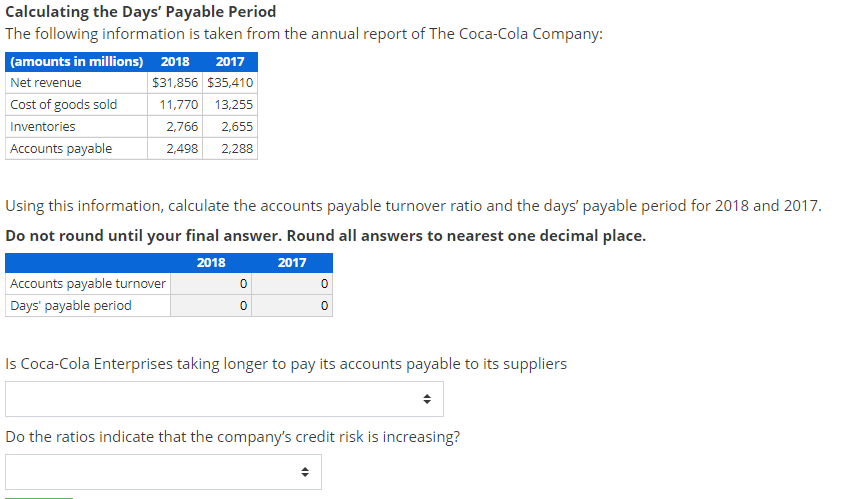 Solved Calculating the Days' Payable Period The following | Chegg.com