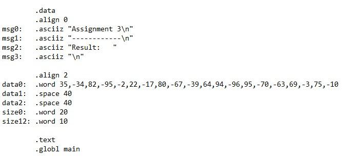 Solved msgo: msg1: msg2: msg3: .data .aligno asciiz | Chegg.com