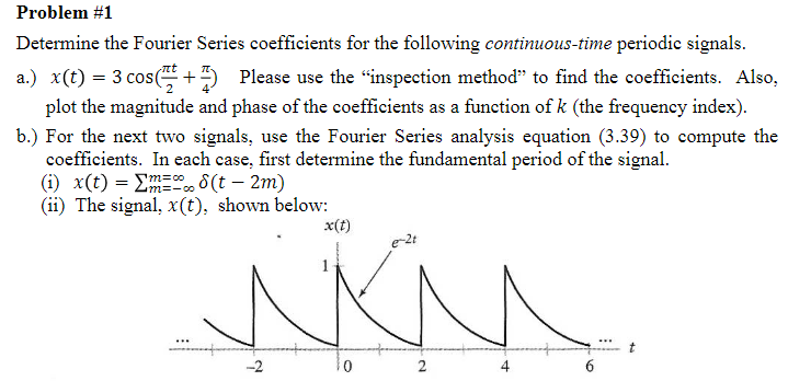 Solved Problem #1 Determine the Fourier Series coefficients | Chegg.com