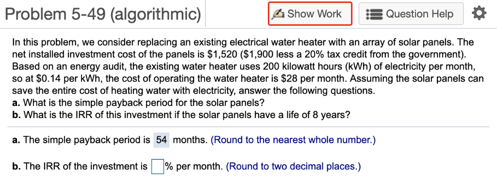 Solved Problem 5-49 (algorithmic) Show Work | Question Help | Chegg.com