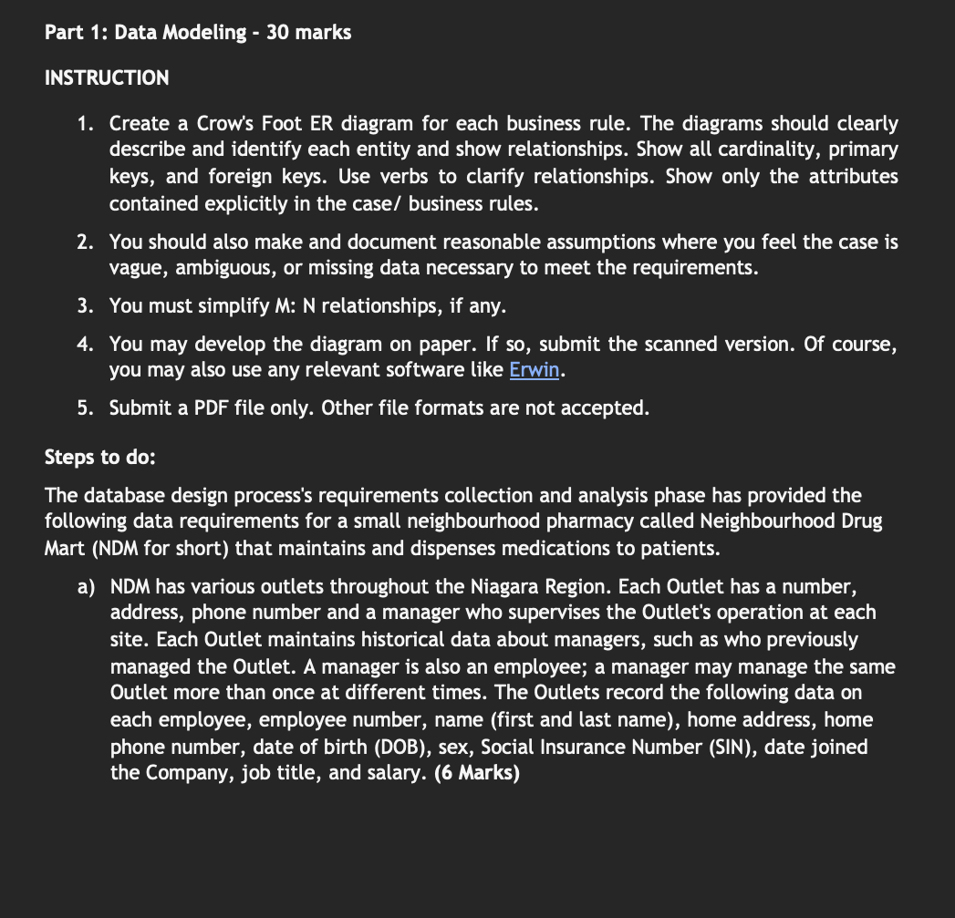 Solved Part 1: Data Modeling - 30 marks INSTRUCTION 1. | Chegg.com