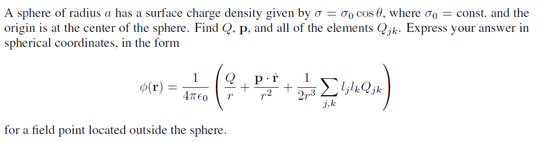 Solved A sphere of radius a has a surface charge density | Chegg.com