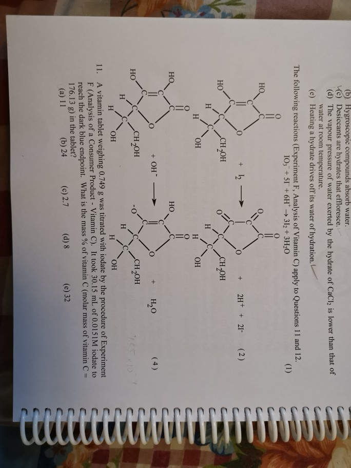 Solved (b) Hygroscopic compounds absorb water. (c) | Chegg.com