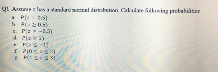 Solved Q1. Assume z has a standard normal distribution. | Chegg.com
