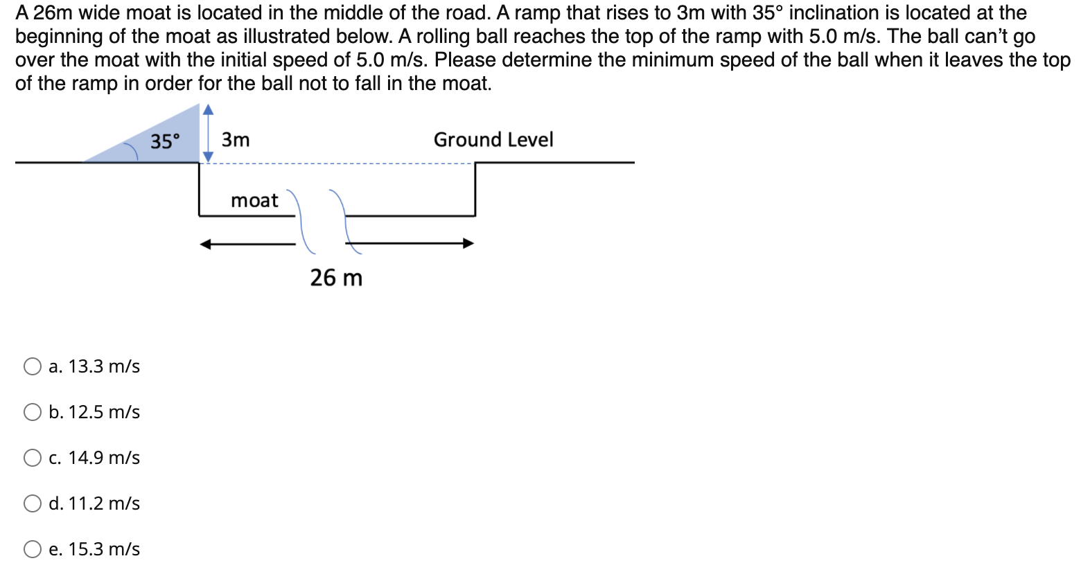 Solved A 26m wide moat is located in the middle of the road. | Chegg.com