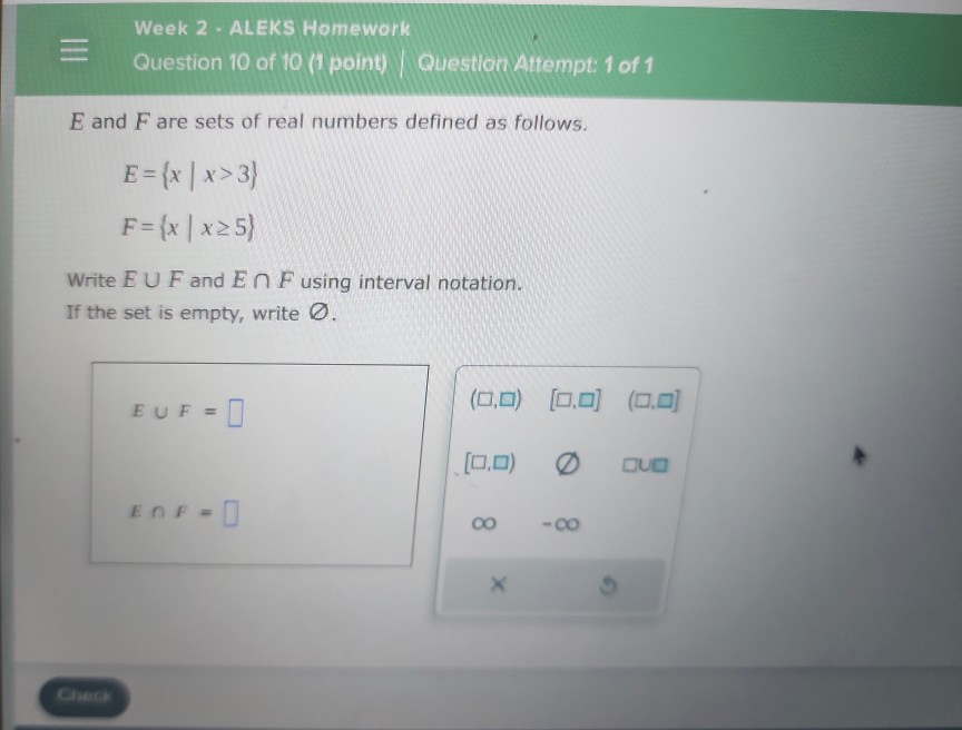 Solved E and F are sets of real numbers defined as follows. | Chegg.com