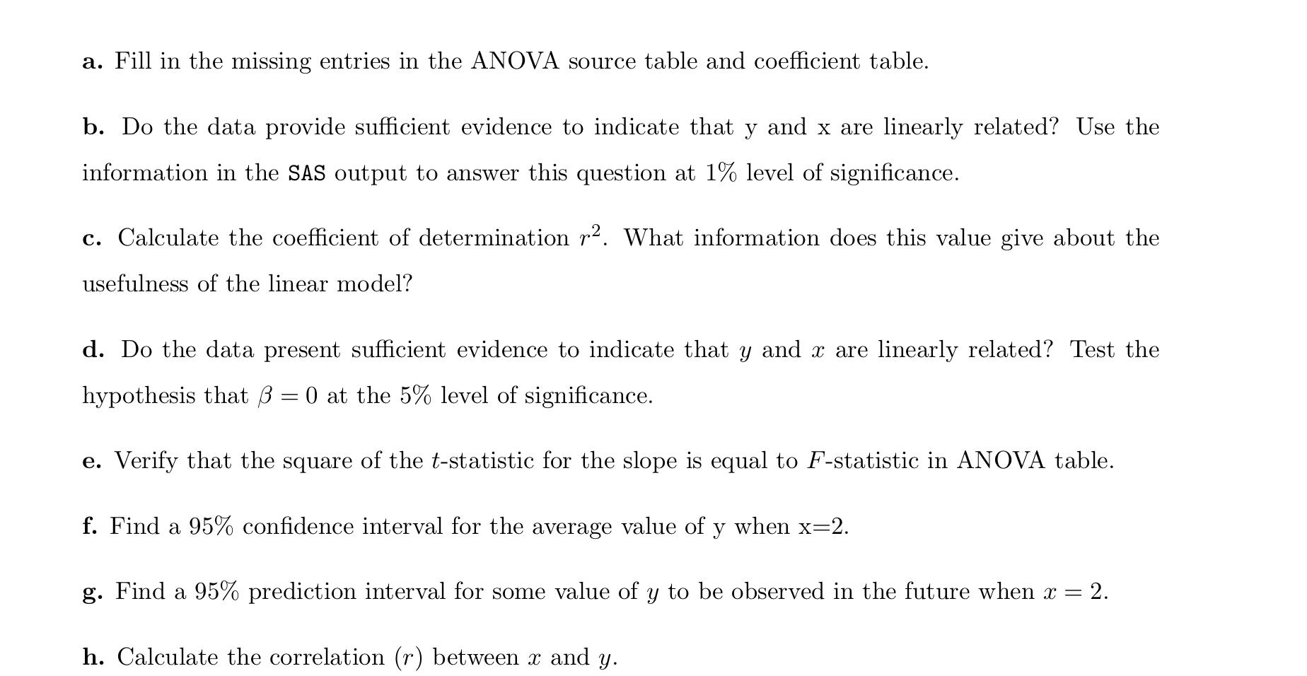 Solved 4. The data, along with the SAS code (for the SLR | Chegg.com