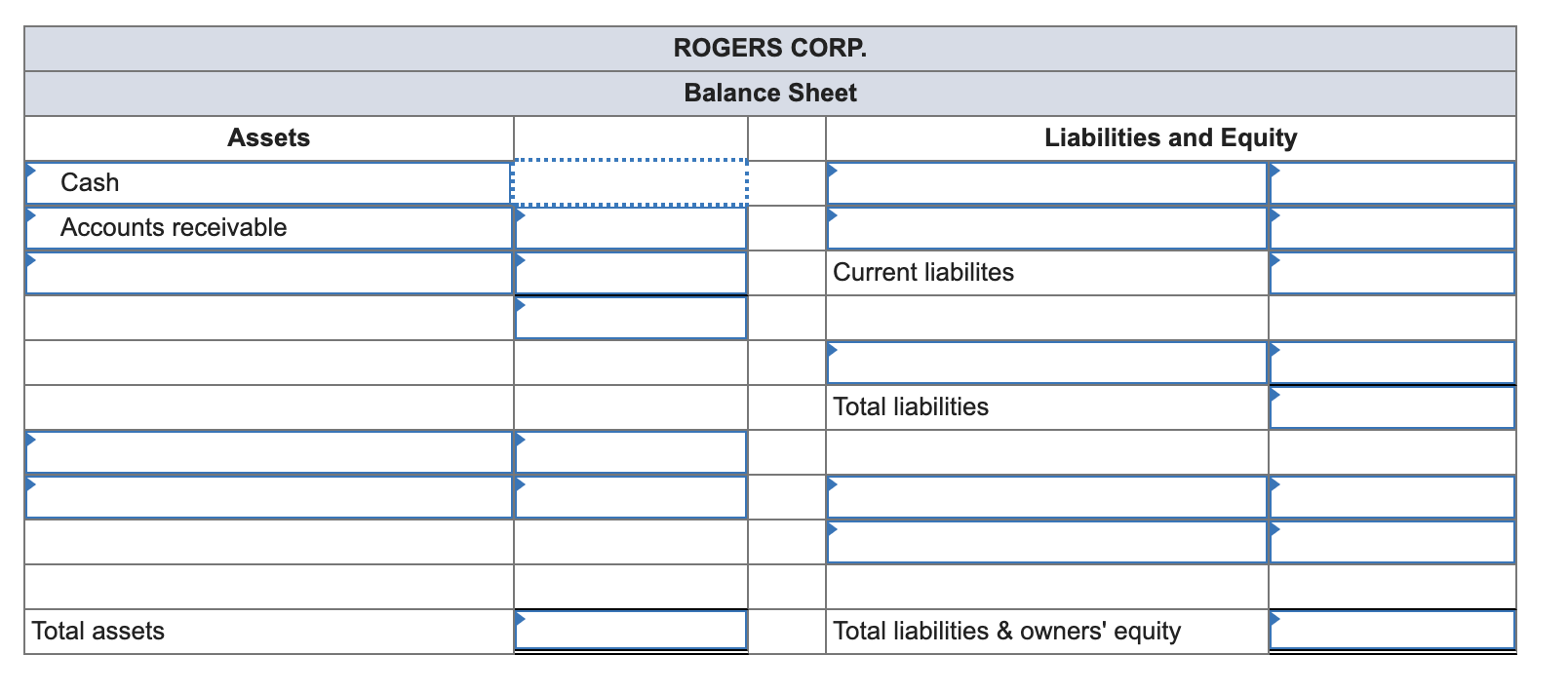 Solved ROGERS CORP. Balance Sheet Assets Liabilities and | Chegg.com